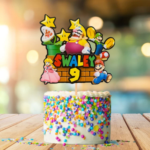 PERSONALISED SUPER MARIO Bros Birthday Cake Topper/ Name and Age £4.99 ...