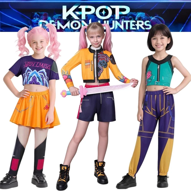 KIDS GIRLS K-POP Demon Hunters Rumi Mira Zoey Cosplay Costume Fancy Dress Outfit £15.11 ...