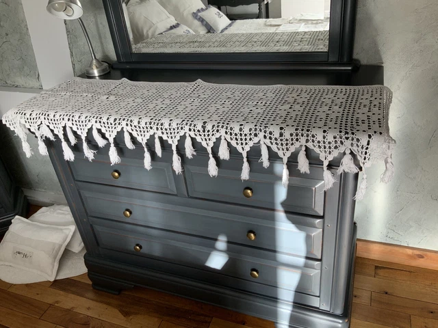 LINGE ANCIEN DESSUS De Commode Dentelle Au Filet Ecaille Et Pompons EUR ...
