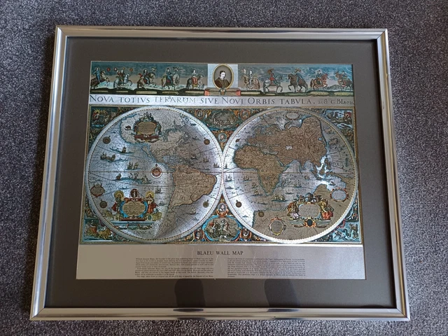 VINTAGE SILVER FOIL Blaeu Wall Map Of The World Nova Totivs Orbis ...