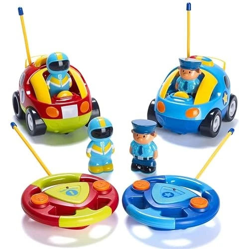 PREXTEX CARTOON REMOTE Control Car - 2-Pack Police and Race Car Toddler ...