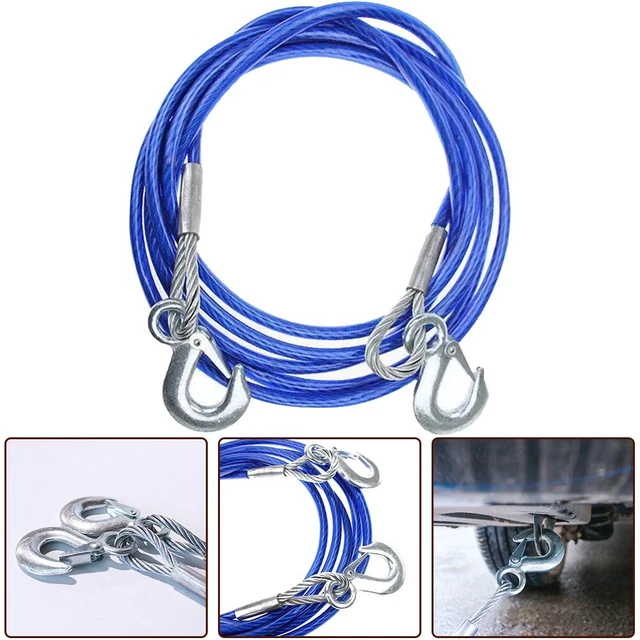 BLUE RUBBER COATING Steel Wire Tow Rope Heavy Duty 5 Ton Load Capacity ...