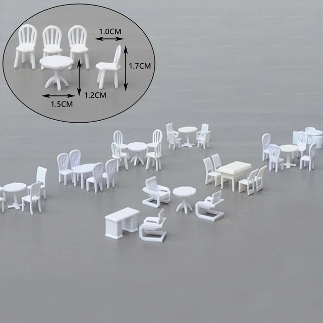 10 ENSEMBLES TABLES et chaises blanches modèle échelle HO EUR 28,35 - PicClick IT