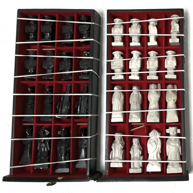 VINTAGE STONE CHESS Set in Wooden Case with Shell Decoration $24.99 ...