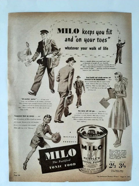 VINTAGE AUSTRALIAN ADVERTISING 1949 ad NESTLE'S MILO FOOD TONIC family ...