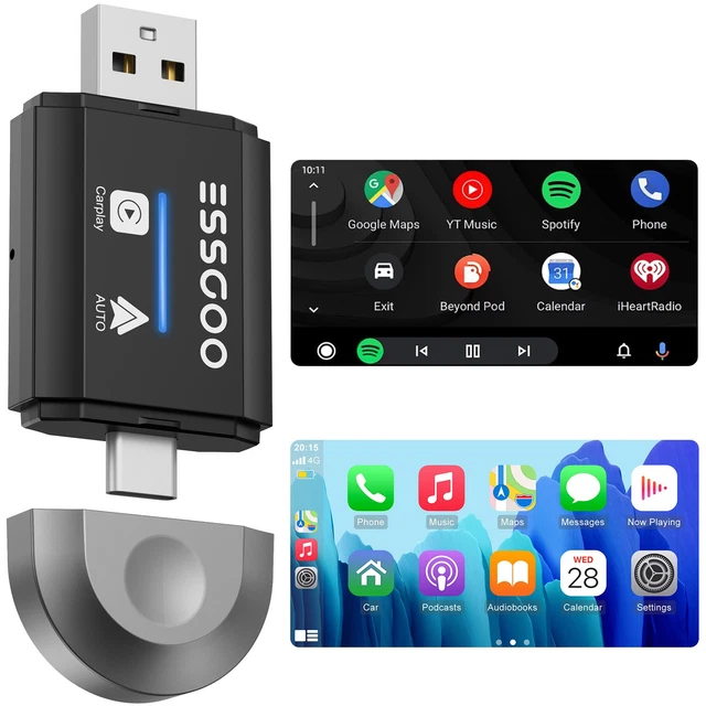 2025 ESSGOO MINI Wireless CarPlay+Android Auto Adapter USB + Type-c ...