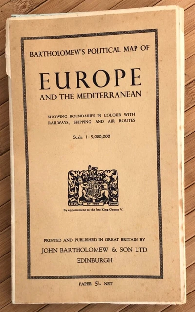 EUROPE AND MEDITERRANEAN 1957 political map with rail, air and shipping ...