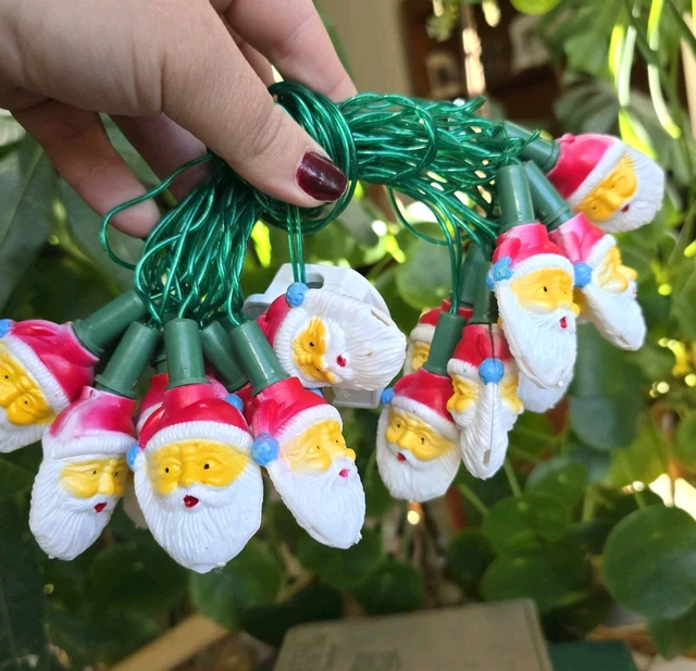 VINTAGE CHRISTMAS LIGHTS Blow Mold Santas Head 50s - 60s Retro Xmas £25 ...