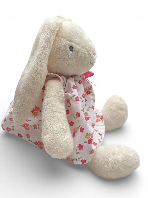 M&S WHITE BUNNY Rabbit Floral Dress Plush Soft Toy 20cm Tall Sitting ...