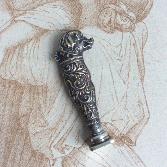 ANTIQUE 18TH CENTURY Silver Metal Virgin Matrix Dolphin Seal Seal Seal ...