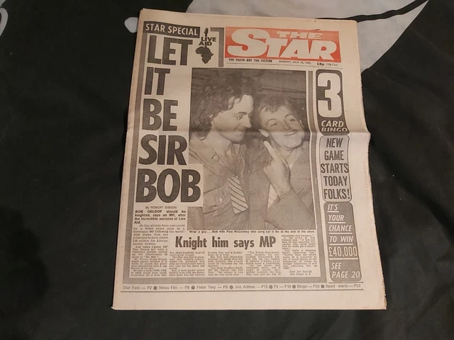 LIVE AID-STAR NEWSPAPER July 15Th 1985-Bowie-Queen-Wham-The Who-Melanie ...