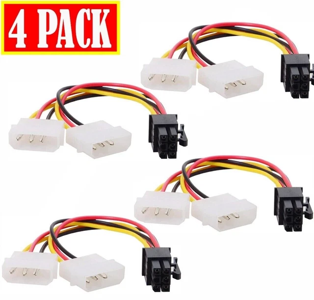 LOT OF 4 Dual Molex 4 pin to 6 pin PCI-E Adapter Power Cable Video ...