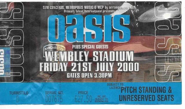 RARE / TICKET Billet Concert - Oasis : Live A Wembley Angleterre ...