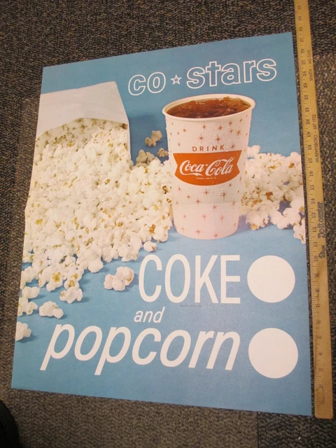 COCA COLA COKE 1960s popcorn soda movie theater concession store sign ...