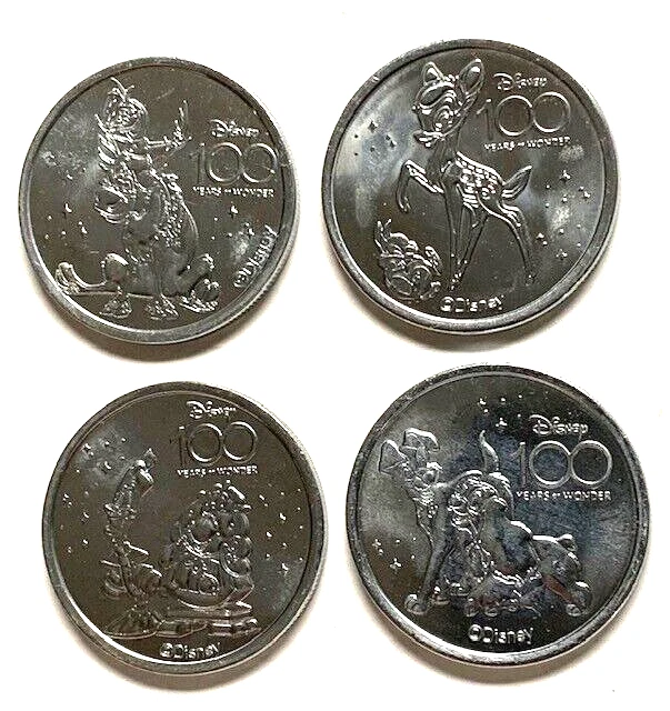 DISNEY 100TH ANNIVERSARY Coin Set Bambi Olaf Frozen Lumiere Lady and ...