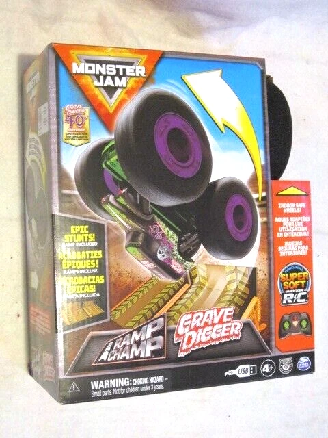 MONSTER JAM RAMP Champ Grave Digger Indoor Super Soft Tires Remote ...