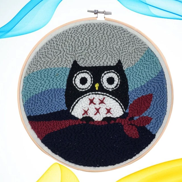 ROUND EMBROIDERY BASE DIY Punch Embroidery Kit Cloth Scissor Wools ...