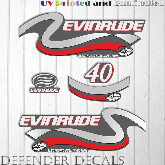 EVINRUDE 40HP FOUR Stroke outboard engine decal sticker set kit ...
