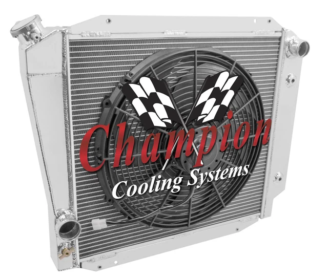 KR CHAMPION 4 Row Radiator,16" Fan - 1966 - 1977 Ford Bronco Ford V8 ...