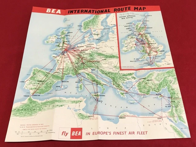 VINTAGE BEA BRITISH European Airways Route Map Europe Brochure Airline ...