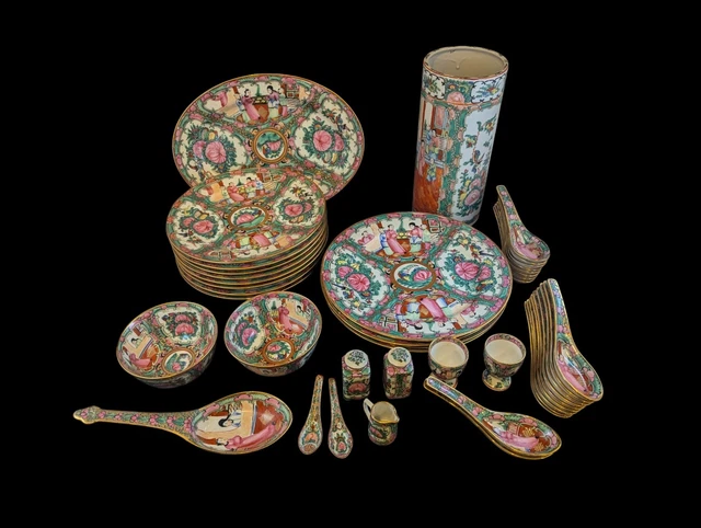 X44 ANTIQUE CHINESE Famille Rose Medallion China Lot Bowls Plates Lot ...