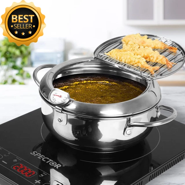 24CM JAPANESE DEEP Frying Pot with a Thermometer Kitchen Tempura Fryer ...