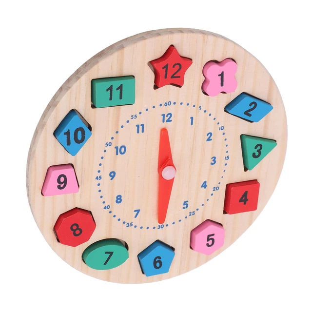 WOODEN SHAPE COLOR Sorting Clock Learning Time Activity Set Teaching ...