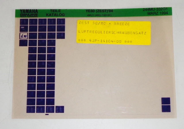 MICROFICHE PARTS CATALOGUE/SPARE Parts Catalog Yamaha Ye 80 Zest 94 ...