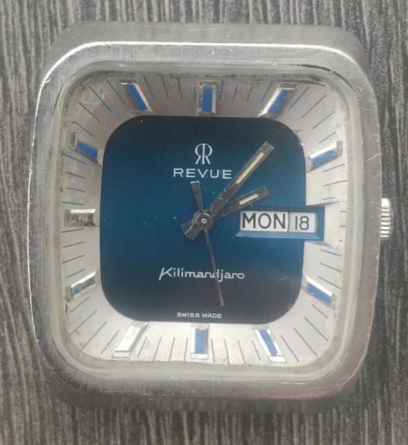 MONTRE AUTOMATIQUE HOMME vintage Revue Kilimandjaro cadran bleu MSR 377 ...