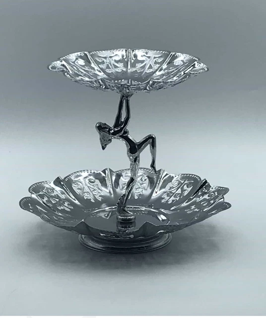 ART DECO CHROME two-tier cake plate / stand with a female nude £30.00 ...