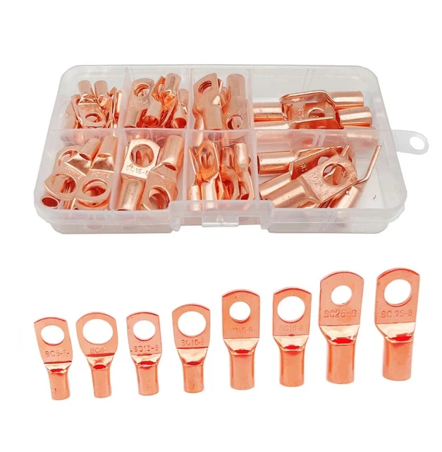 60PCS BOLT HOLE Tinned Copper Cable lugs Battery Terminals Wire ...