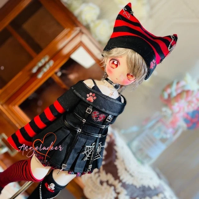 1/4 SHOUSHOU PUYOO BJD Clothes PUNK Outfit Prison Cat Hat+Dress+Choker ...