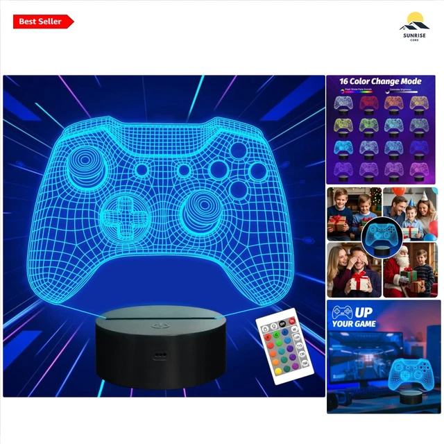 3D CONTROLLER NIGHT Light LED Lamp with Remote, Dimmer, Timer, 16 ...