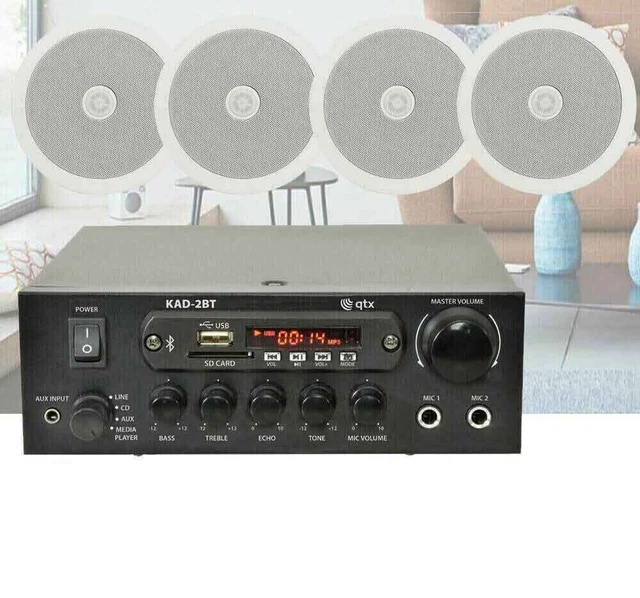 BLUETOOTH 4X CEILING Speaker Kit, Amplifier Cafe Bar Home Bundle £229. ...