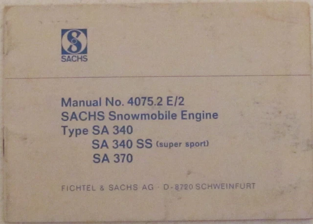 SACHS TYPE SA340 SA340SS SA370 Snowmobile Engine Manual Book Original ...