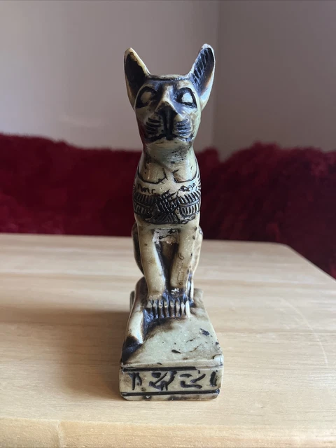 EGYPTIAN BASTET STONE Granite Goddess Cat Statue Vtg Made inEgypt Hand ...