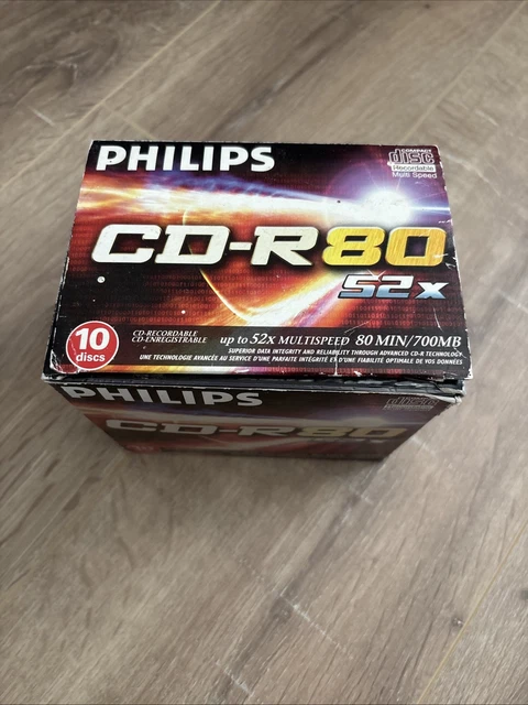 PHILLIPS CD-R 80 52x 80min/700mb Recordable Multi Speed X 10 New ...