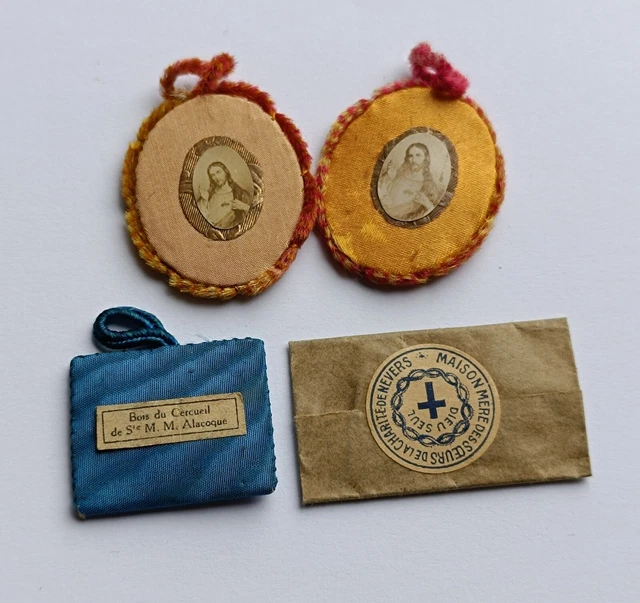 LOT 4 RELIQUE ancienne Agnus Dei cercueil Ste Alacoque Bernadette XIXe ...
