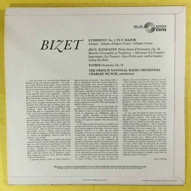 CHARLES MUNCH - Bizet - Symphony IN C - Jeux D'Enfants - Patrie - SMSA ...