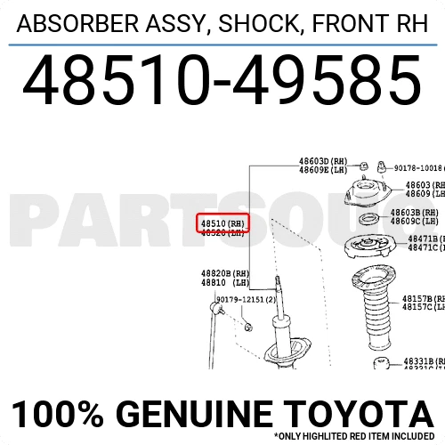 4851049585 GENUINE TOYOTA ABSORBER ASSY, SHOCK, FRONT RH 48510-49585 ...