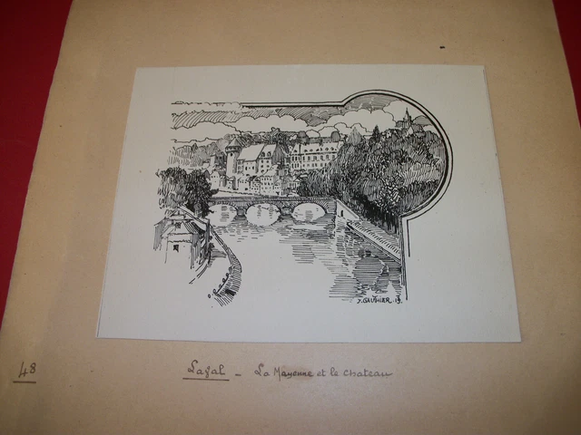 DESSIN ORIGINAL ENCRÉ et signé de J. Gauthier - Laval - La Mayenne et ...