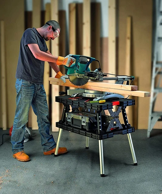 KETER PORTABLE WORK Bench Table Folding Garage Universal Metal Rails ...