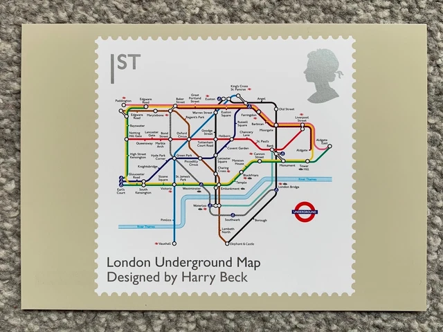 LONDON UNDERGROUND TUBE Map, Designer Harry Beck Royal Mail Stamp ...