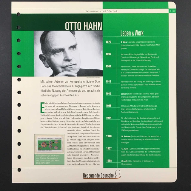 DEUTSCHE POST EDITION "Bedeutende Deutsche" Otto Hahn Kernspaltung Rare ...