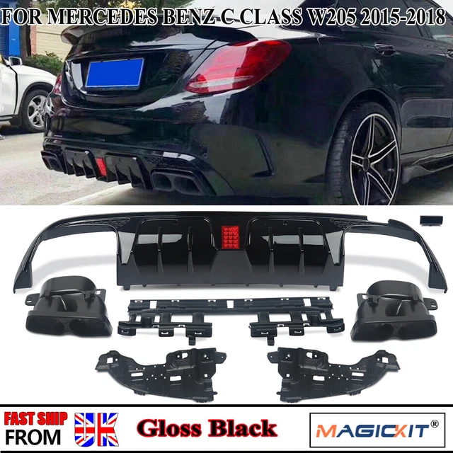 FOR MERCEDES BENZ C Class W205 Amg C63 Rear Bumper Diffuser Gloss Black ...