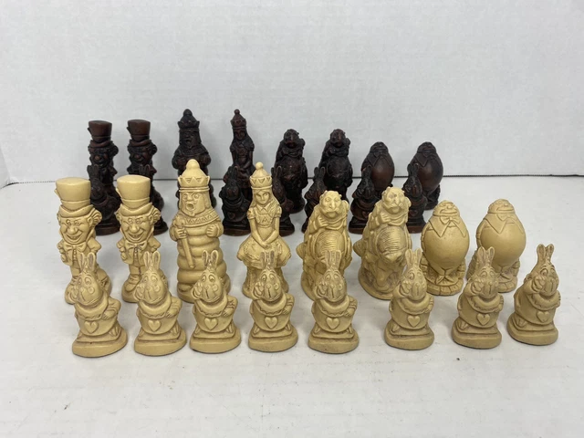 VINTAGE ALICE IN Wonderland Chess Pieces Ivory And Brown No Board 32 ...