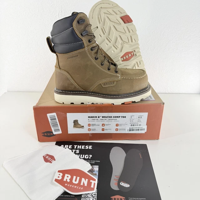 BRUNT MARIN 8& Welted Comp Toe Boots Mens Size 7 Brown Waterproof Work ...
