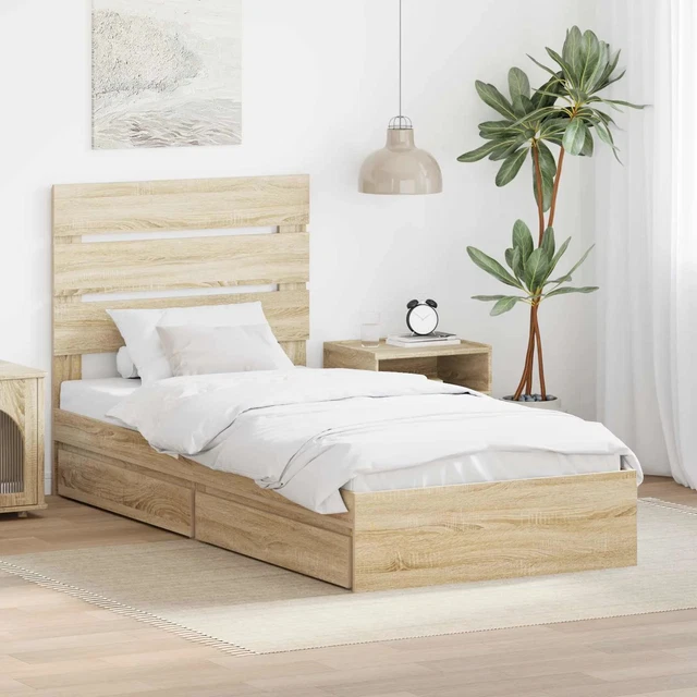 BED FRAME WITH Drawer Sonoma Oak 90 x 190 cm Engineered Wood vidaXL £ ...