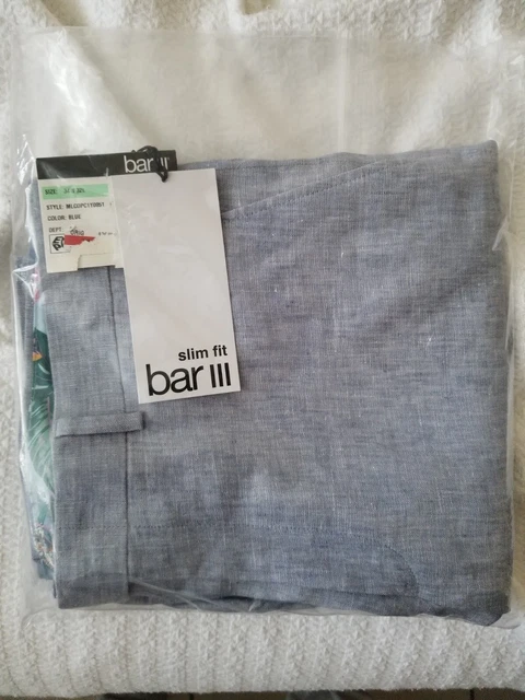 BRAND NEW - Bar III Mens Slim Fit Blue Textured Linen 34 Waist 32 Long ...