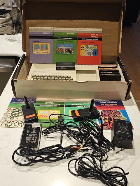 TEXAS INSTRUMENTS TI-99/4A Computer Game Bundle 8 Cartridges Joysticks ...